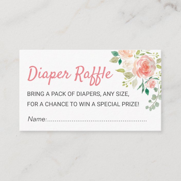 Peach Floral Chic Baby Shower Diaper Raffle Ticket Enclosure Card ...