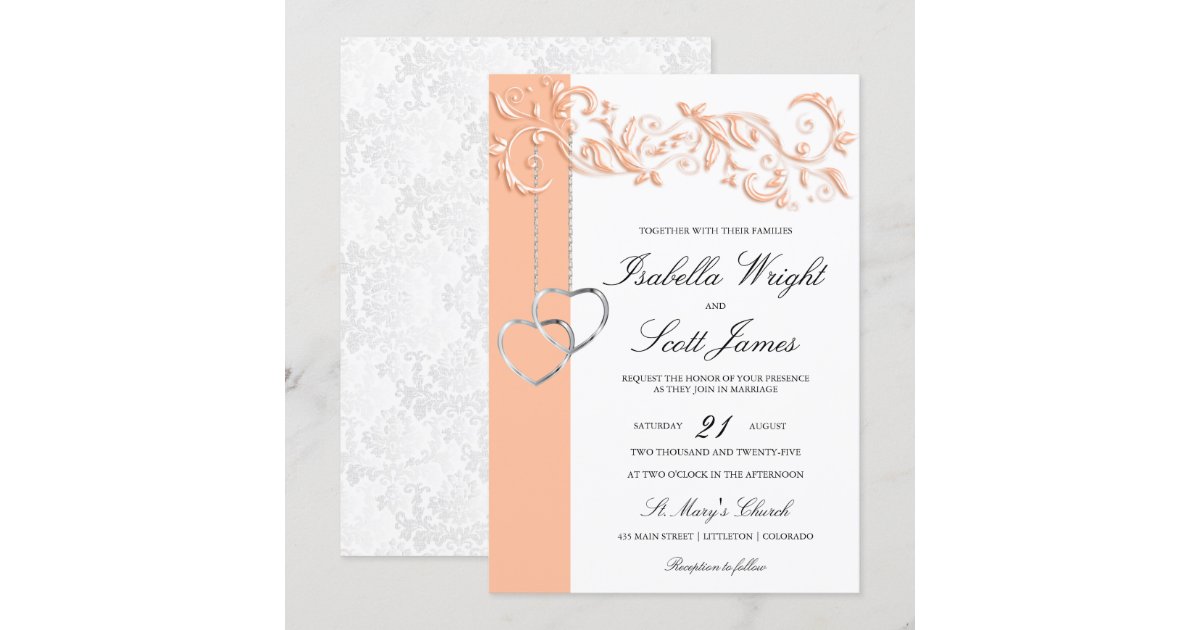 Peach Floral Design Wedding Invitation | Zazzle