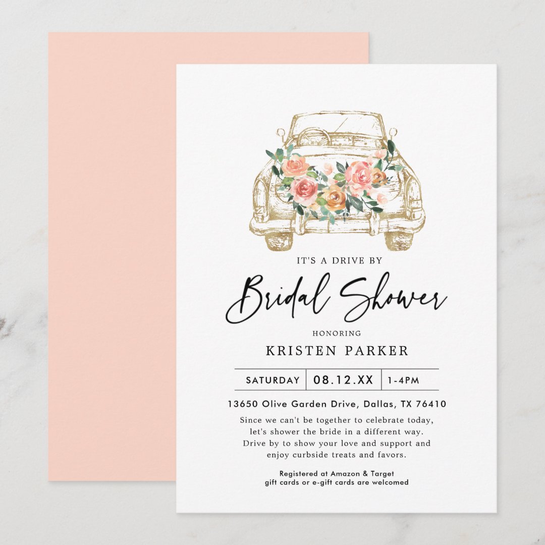 Peach Floral Drive By Bridal Shower Invitation | Zazzle