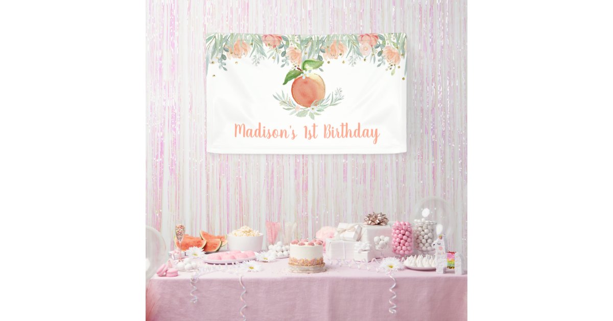 Peach Floral Greenery Birthday Banner | Zazzle
