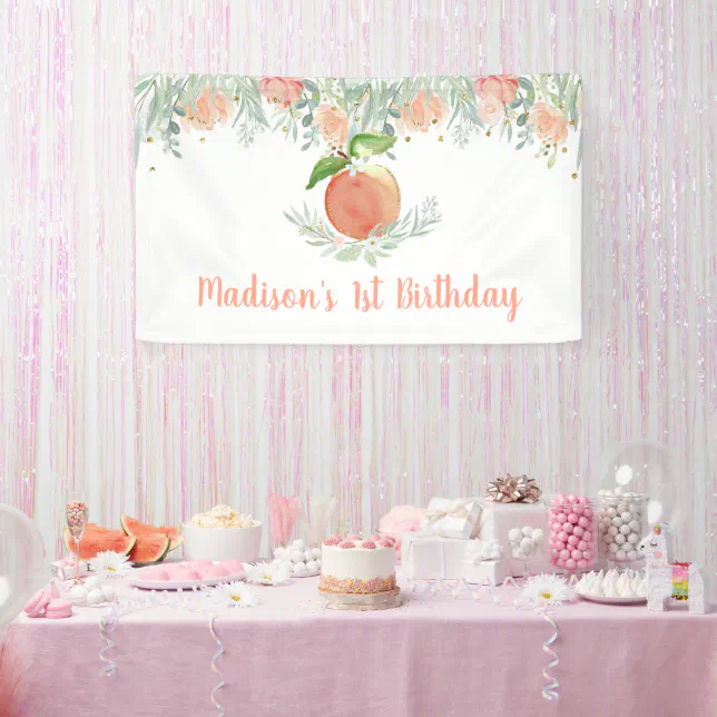 Peach Floral Greenery Birthday Banner | Zazzle