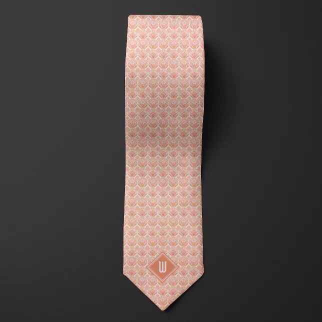 Peach Floral Inspired Monogram Neck Tie | Zazzle