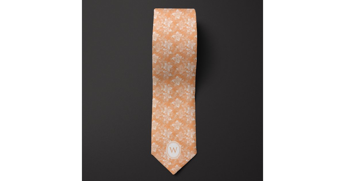 Peach Floral Monogram Neck Tie | Zazzle