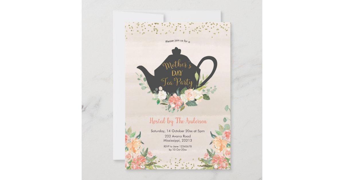 Peach Floral Mother's Day Tea Invitation | Zazzle