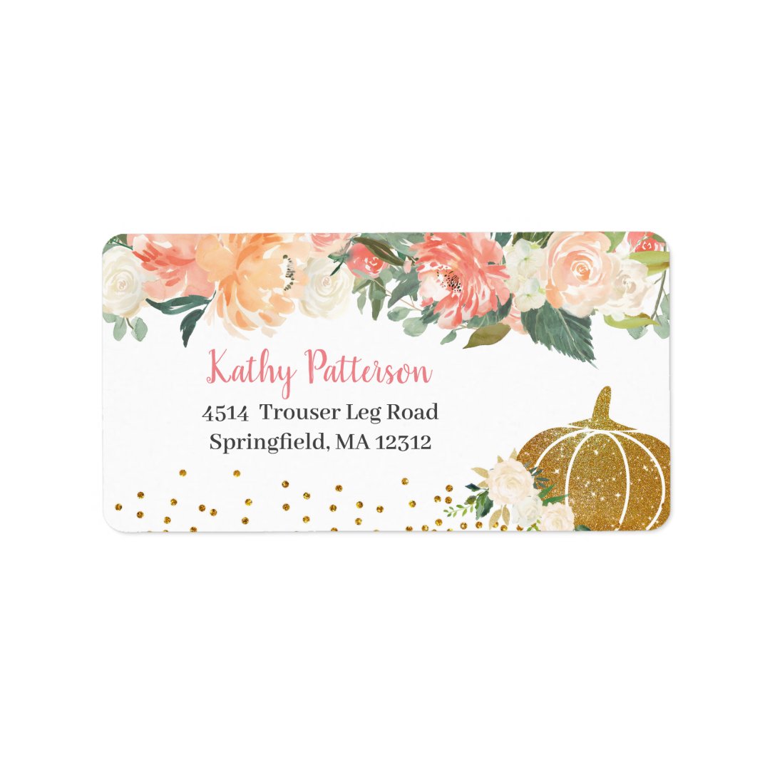 Peach Floral Pumpkin Return Address Label | Zazzle