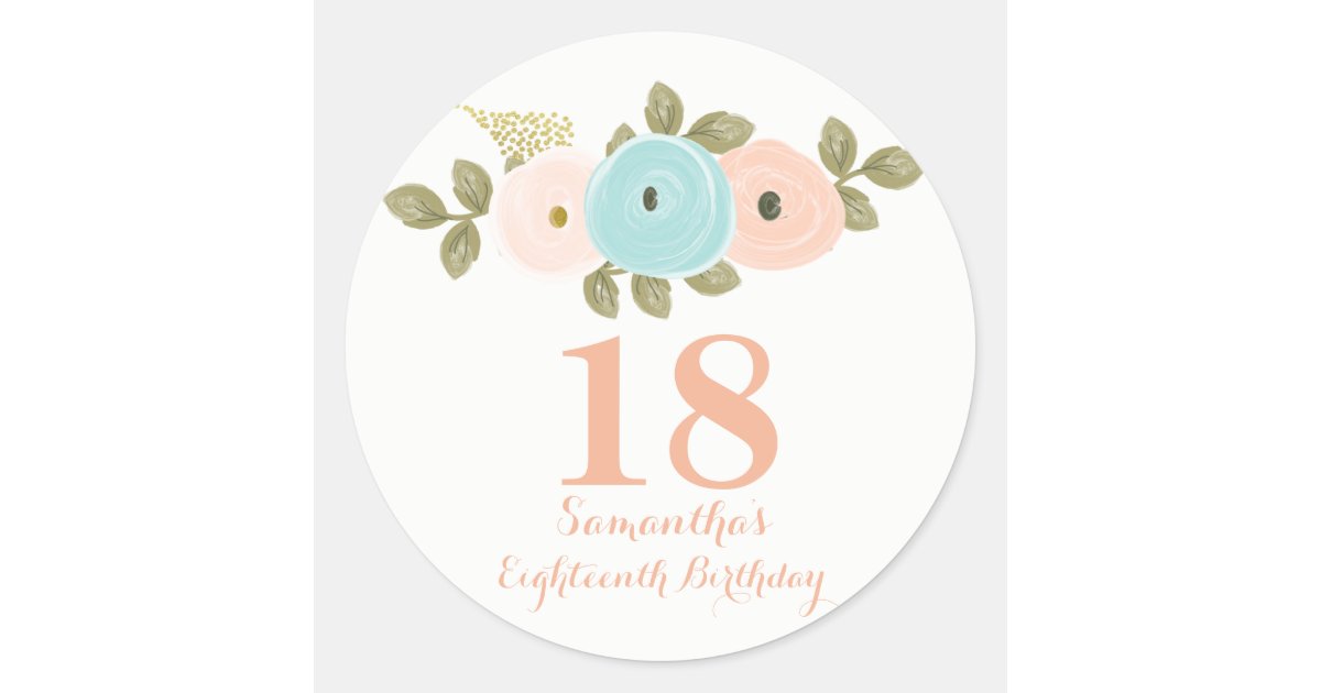 Peach Floral Watercolor 18th Birthday Girl Sticker | Zazzle