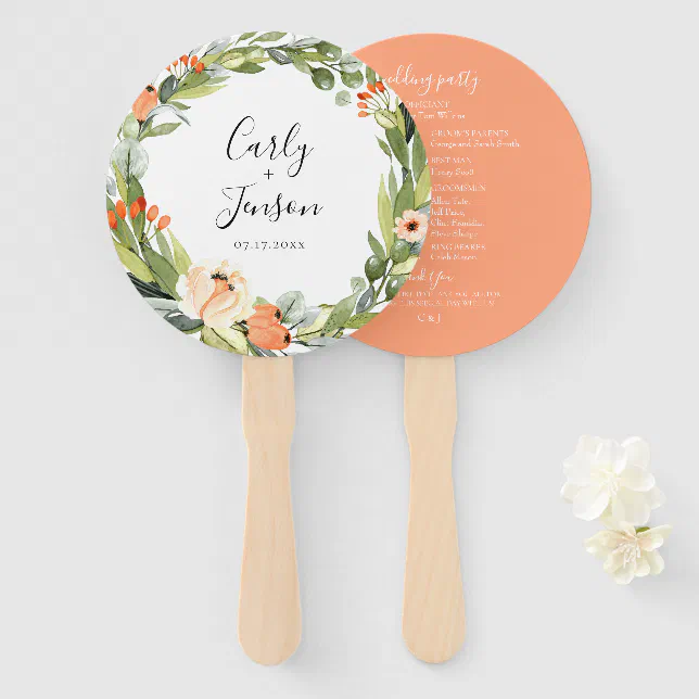Peach Floral Wedding Hand Fans | Zazzle