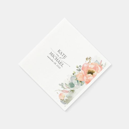 Peach Floral Wedding Napkins | Zazzle