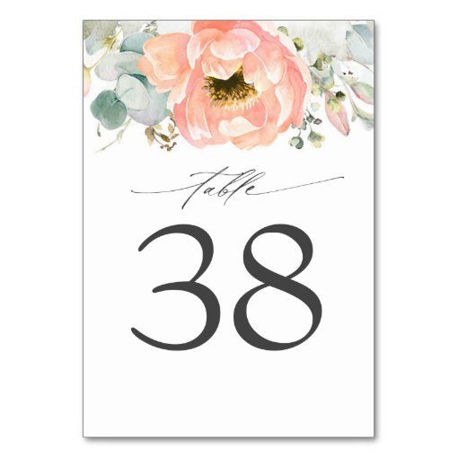 Peach Floral Wedding Table Number Cards | Zazzle