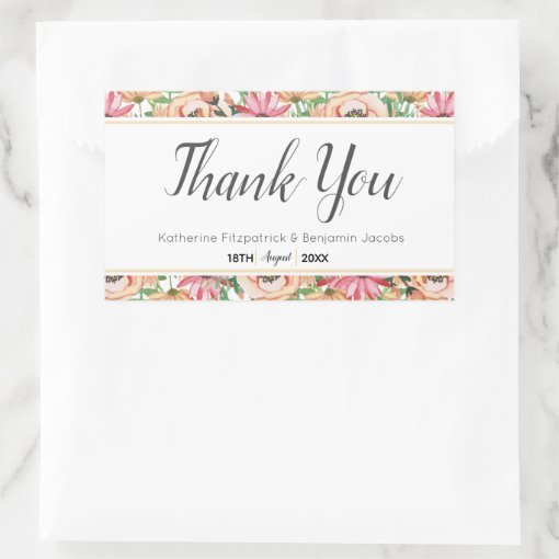 Peach Floral Wedding Thank You Rectangular Sticker | Zazzle