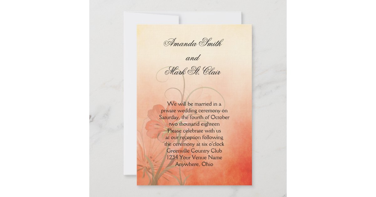 Peach Flowers Peach Texture Background Wedding Invitation | Zazzle