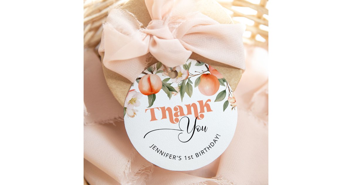 Peach fruit birthday thank you favor tags | Zazzle