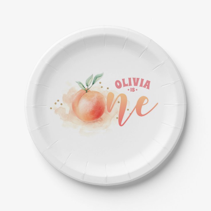 Peach Fruit Cute 1st Birthday Party Paper Plates | Zazzle