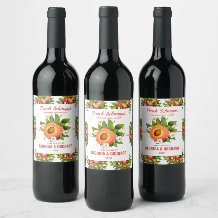 Peach Fruit Floral Wine Label | Zazzle