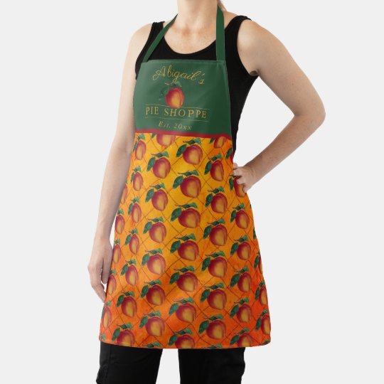 Peach Fruit Pattern Pie Shoppe | Bakery Name Apron | Zazzle.com