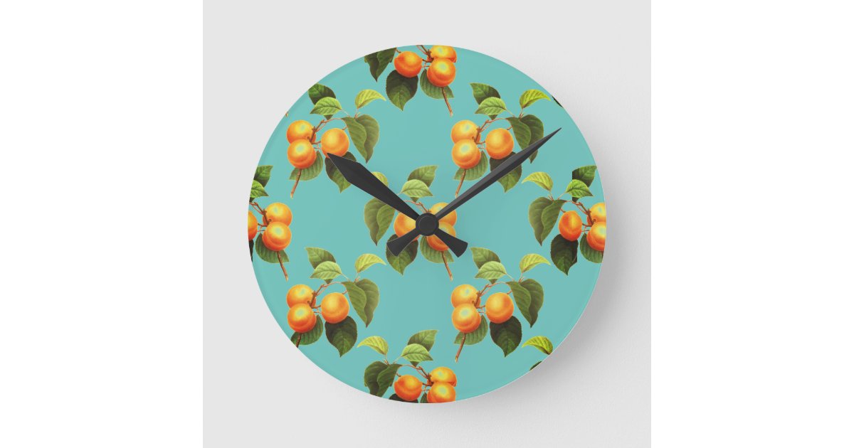 Peach fruit pattern round clock | Zazzle