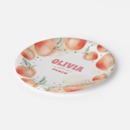 Peach Fruits and Gold Confetti Sweet Cute Birthday Paper Plates | Zazzle