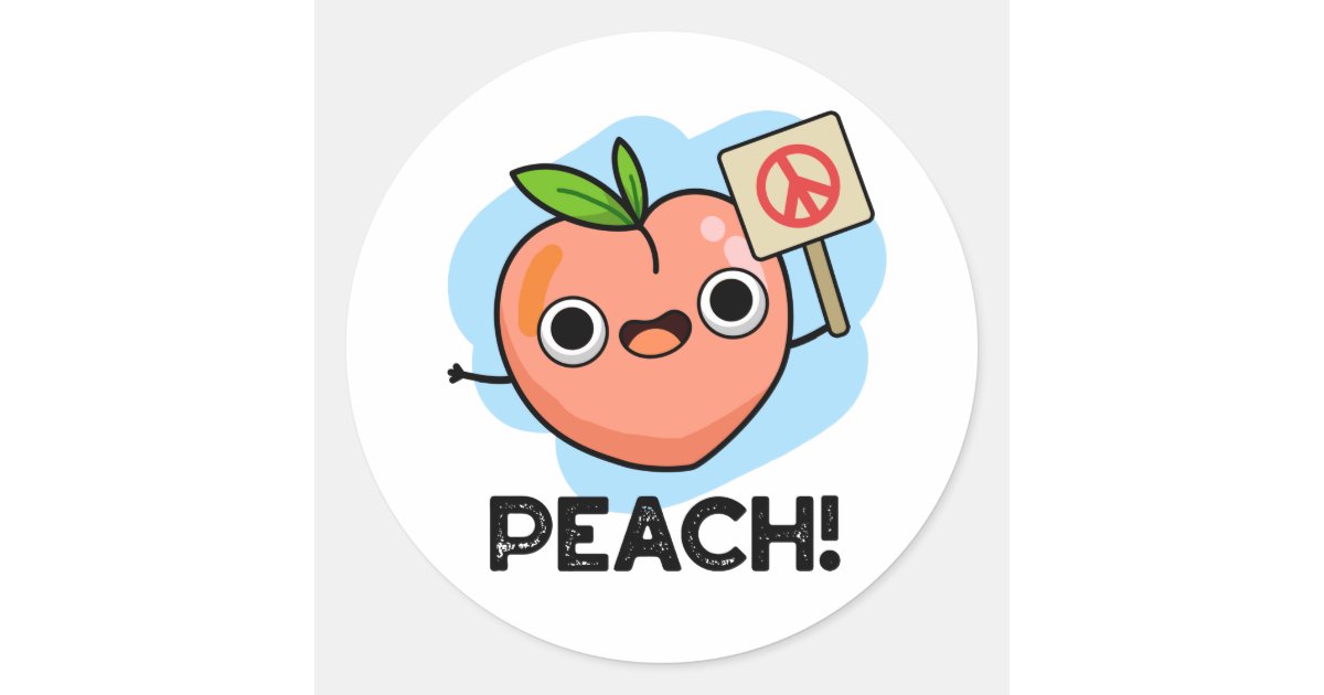 Peach Funny Peace Fruit Pun Classic Round Sticker | Zazzle