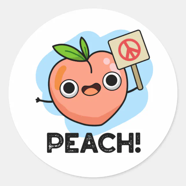 Peach Funny Peace Fruit Pun Classic Round Sticker | Zazzle