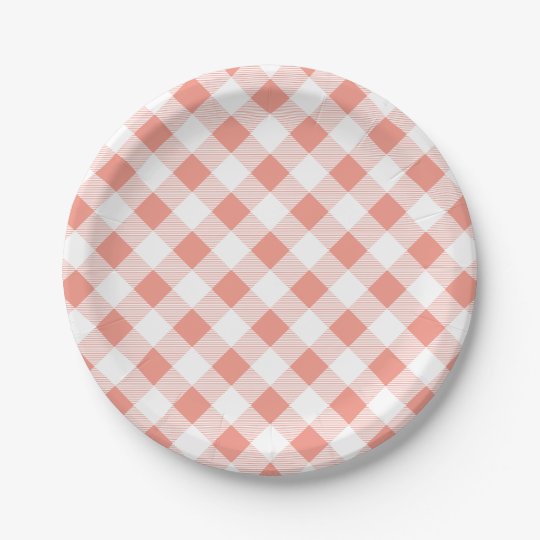Peach Gingham Pattern, Picnic, BBQ Paper Plate | Zazzle.com