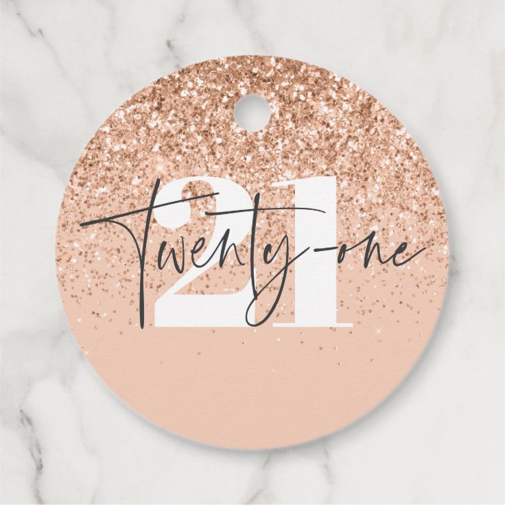 Peach girly glitter thank you 21st birthday party favor tags | Zazzle