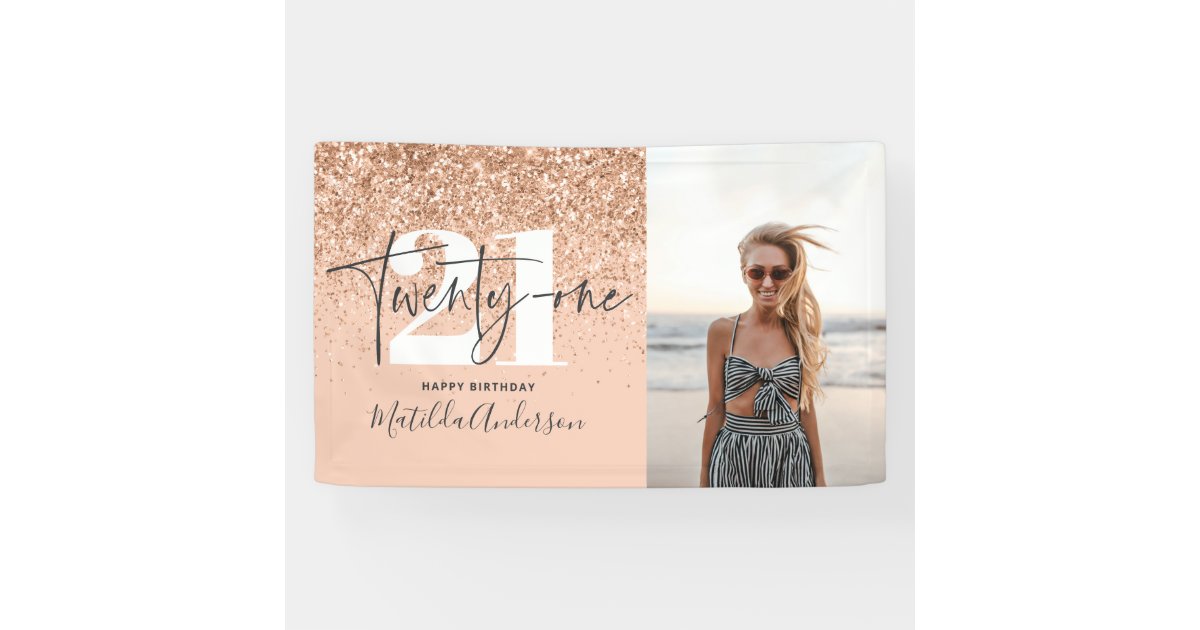 Peach girly modern glitter chic 21 birthday decor banner | Zazzle
