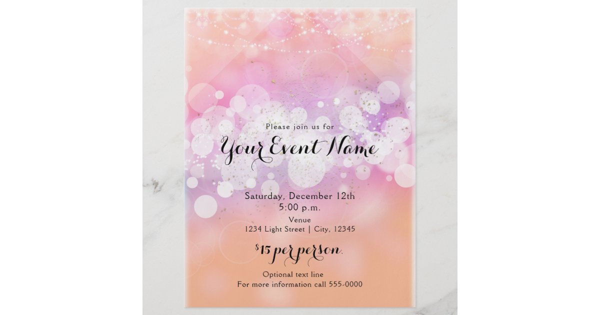 Peach Glow Sparkle Lights Glam Party Event Flyer | Zazzle