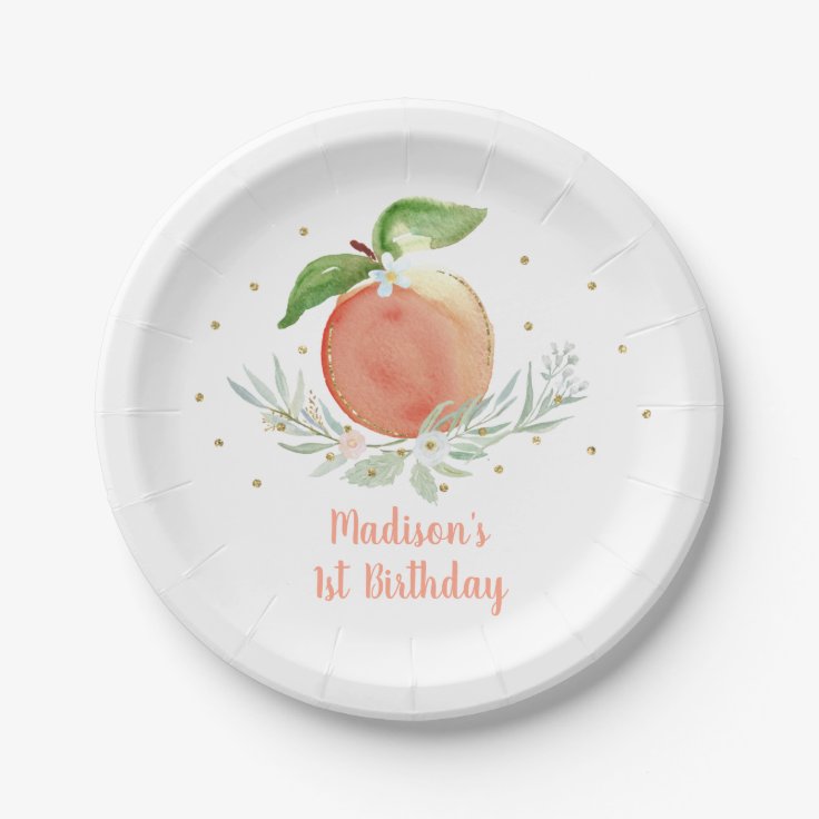 Peach Gold Floral Birthday Paper Plates | Zazzle