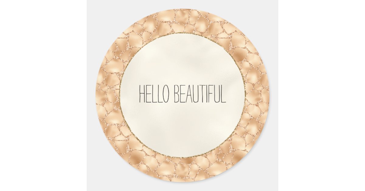Peach Gold Glitter Glam Sparkle Giraffe Print Classic Round Sticker ...