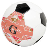 Peach & Gold Watercolor Roses Floral Monogram Soccer Ball | Zazzle
