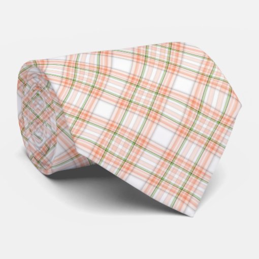 Peach green plaid pattern tie | Zazzle