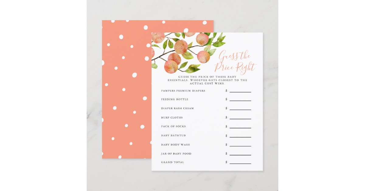 Peach Guess The Price Right Baby Shower Game | Zazzle
