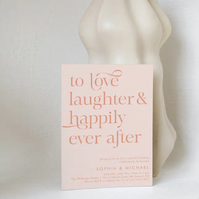 Peach Happily Ever After Script Casual Wedding Invitation | Zazzle