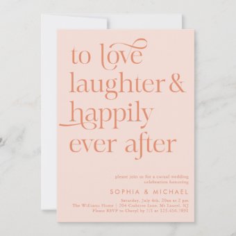 Peach Happily Ever After Script Casual Wedding Invitation | Zazzle