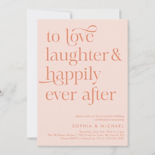 Peach Happily Ever After Script Casual Wedding Invitation | Zazzle
