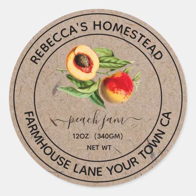 Peach Jam Kraft Paper Canning Jar Labels | Zazzle