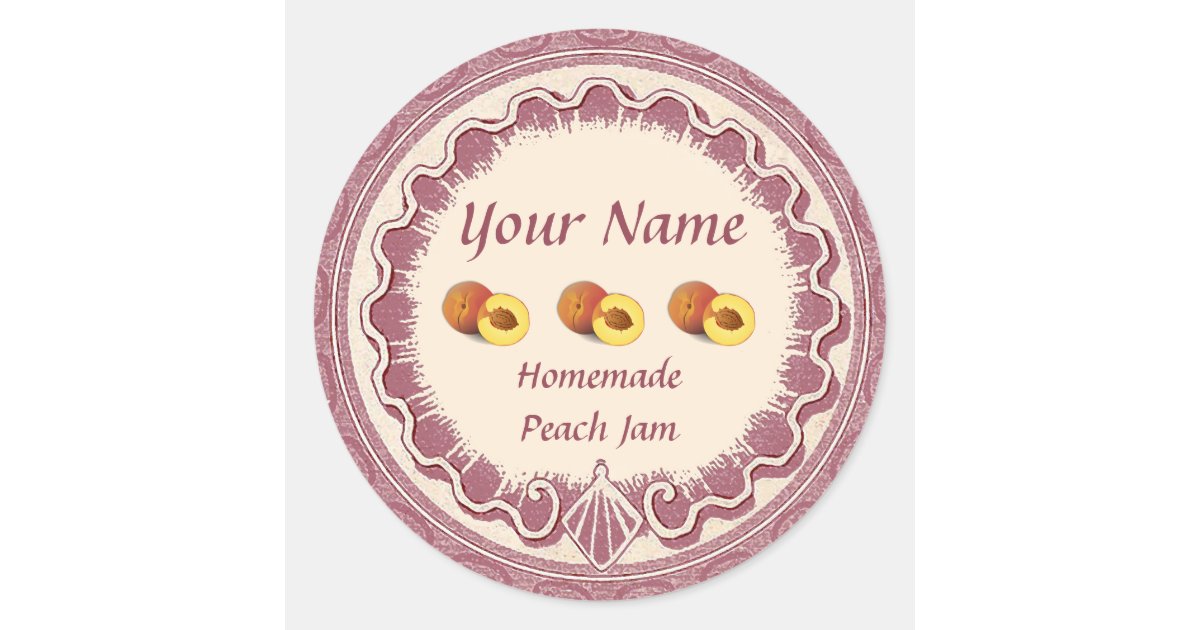 Peach Jam Personalize Pink Classic Round Sticker | Zazzle