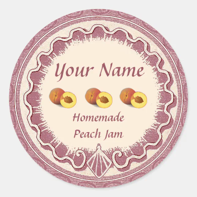 Peach Jam Personalize Pink Classic Round Sticker | Zazzle