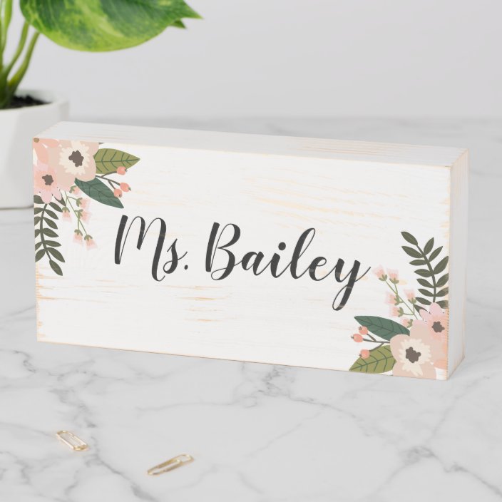 Peach Meadow | Floral Teacher Name Classroom Wooden Box Sign | Zazzle.com