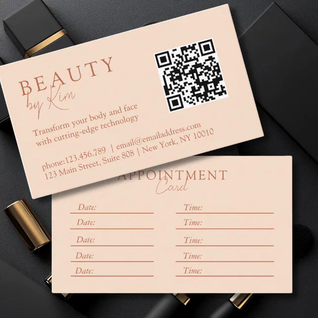 Peach, Minimal, Elegant, Salon, QR-Code Appointment Card | Zazzle
