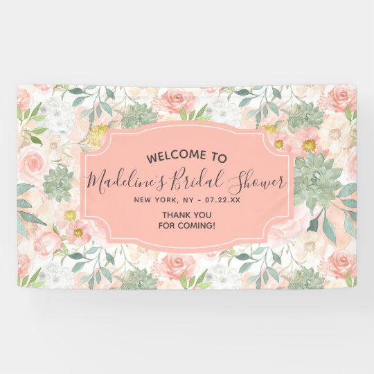 Peach Mint Succulent Floral Bridal Shower Welcome Banner | Zazzle.com