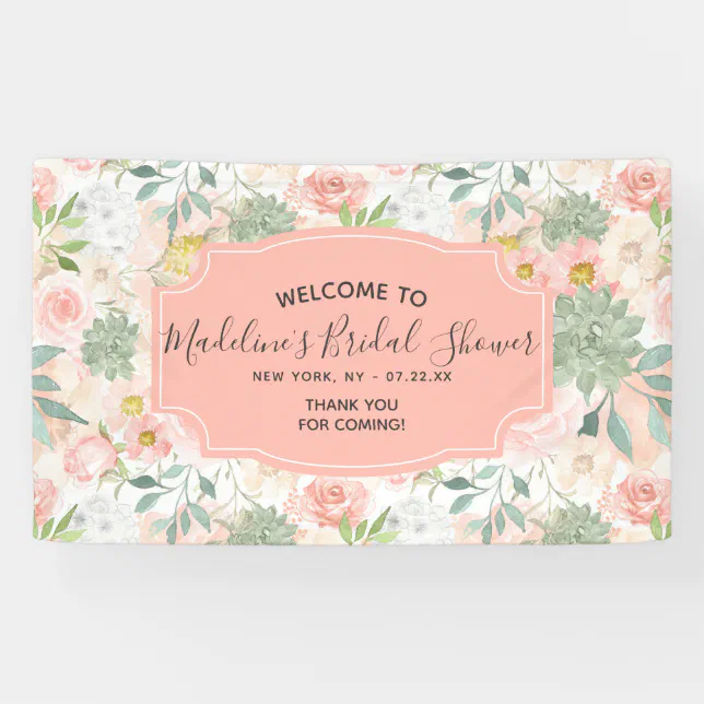 Peach Mint Succulent Floral Bridal Shower Welcome Banner | Zazzle