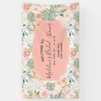 Peach Mint Succulent Floral Bridal Shower Welcome Banner | Zazzle