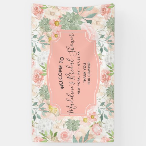 Peach Mint Succulent Floral Bridal Shower Welcome Banner | Zazzle