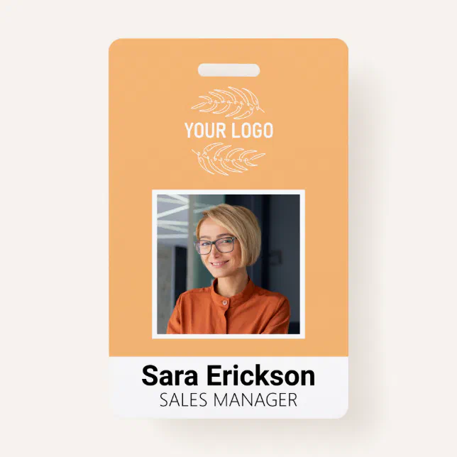 Peach Modern ID Card Business Employee Bar Code Badge | Zazzle