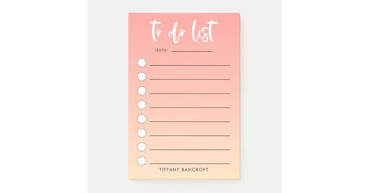 Peach Ombre Brush Lettered To Do List Post-it Notes | Zazzle