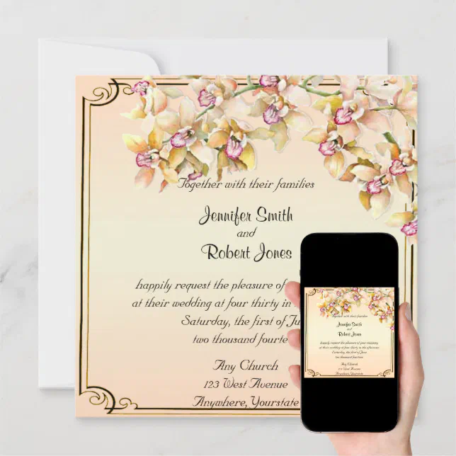 Peach Orchid Watercolor Posh Wedding Invitation | Zazzle