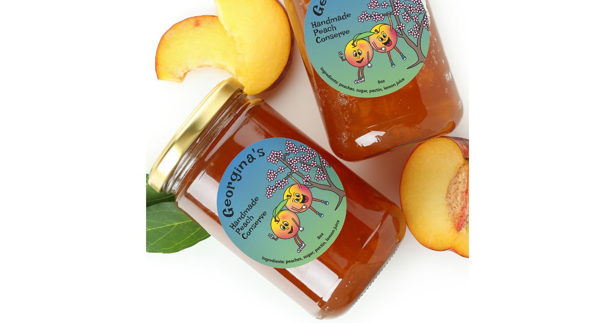 Peach Pals Funny Cartoon Jam Pie and More Classic Round Sticker | Zazzle