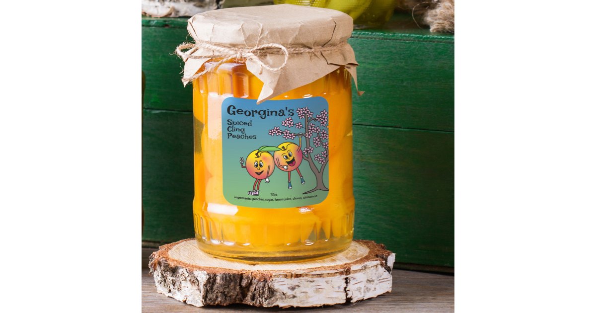 Peach Pals Funny Cartoon Jam Pie and More Square Sticker | Zazzle