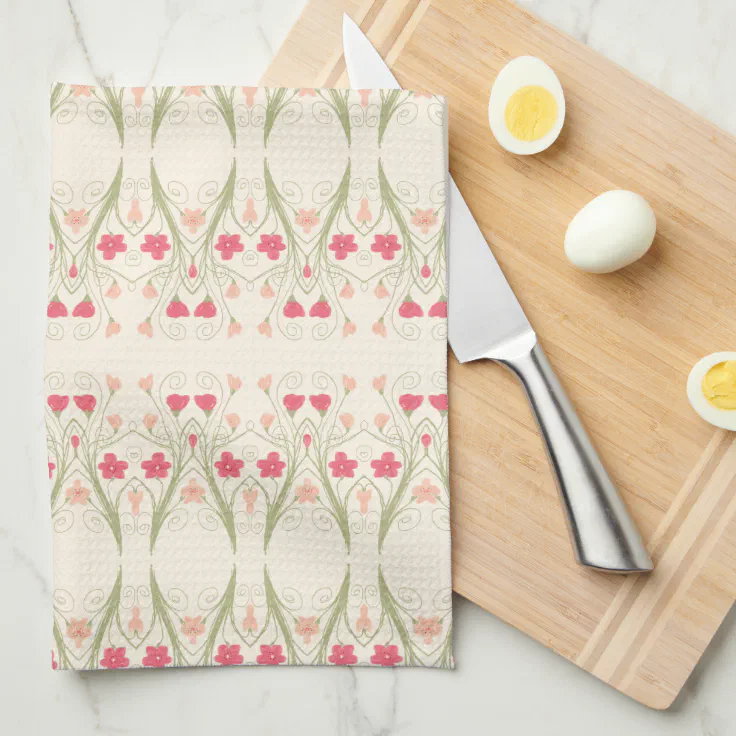 Peach peach and green kitchen towel | Zazzle